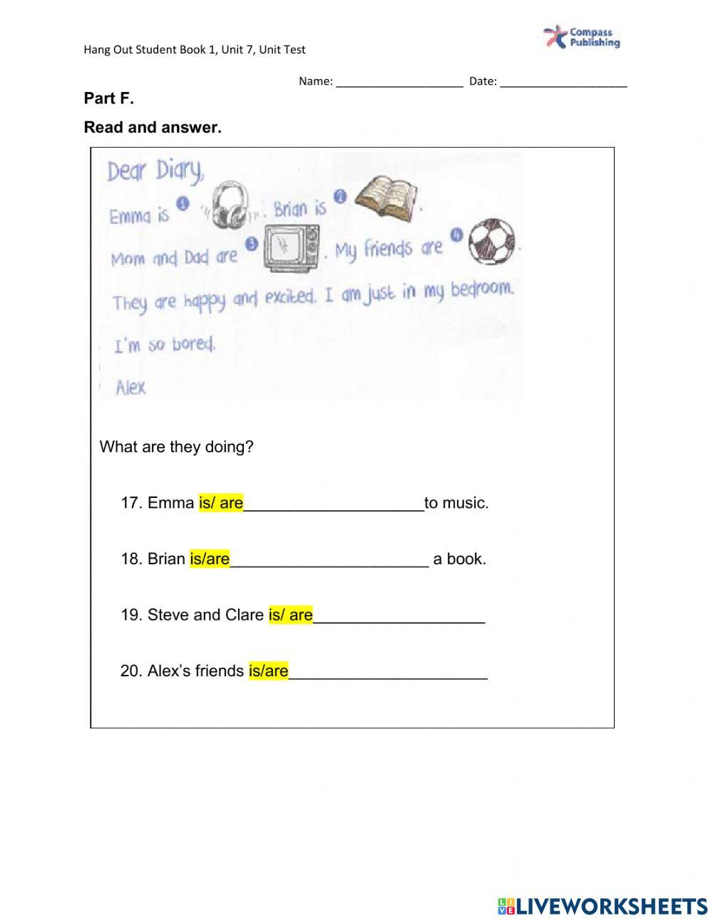 hang out 1- test 7 online exercise for | Live Worksheets