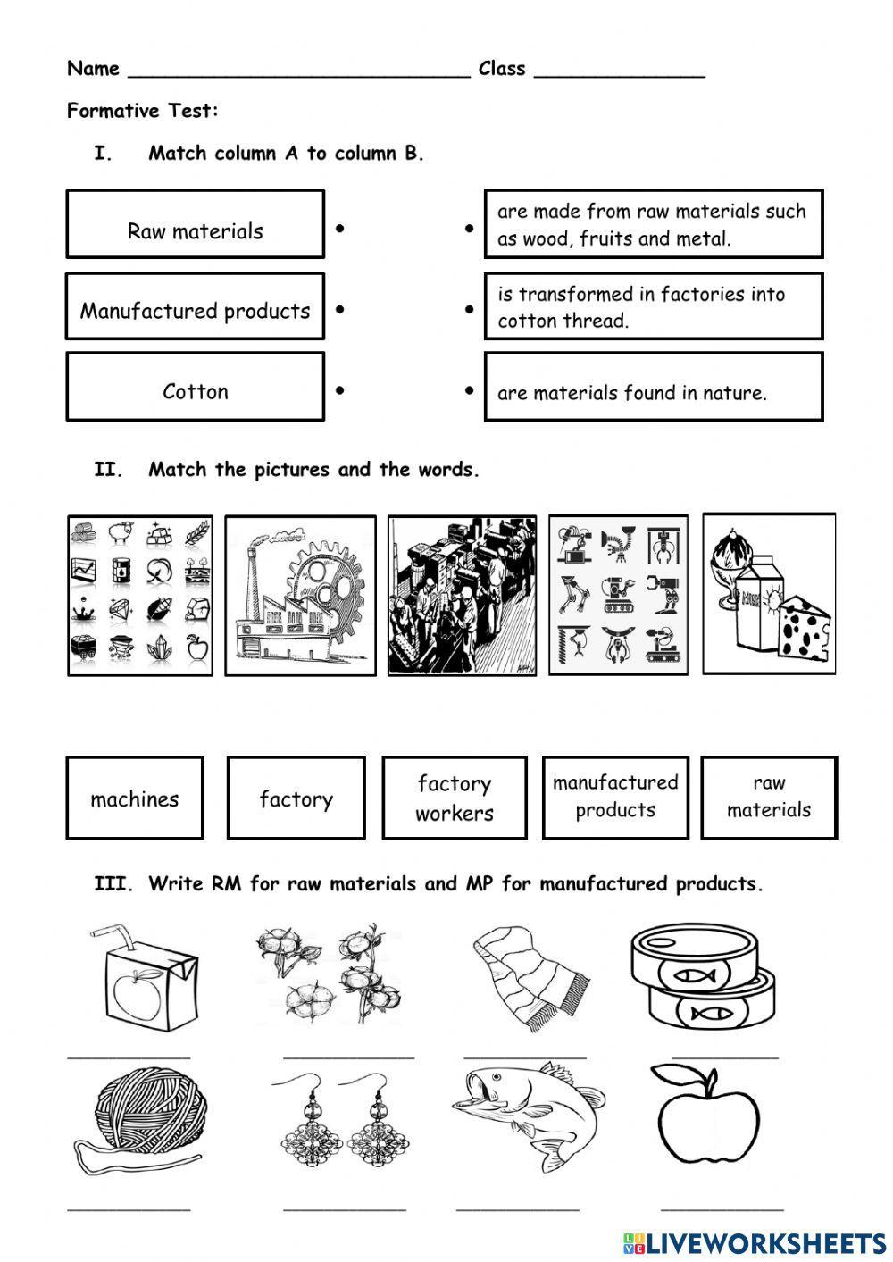 Social studies Raw materials worksheet | Live Worksheets