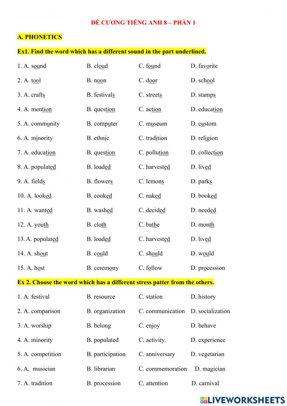 P1 activity for 8 | Live Worksheets