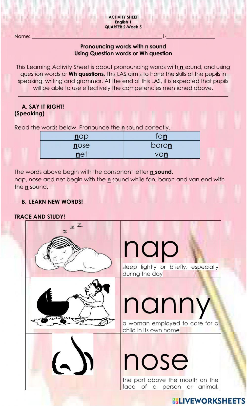 Pronouncing words with n sound .Using Question words or Wh question ...