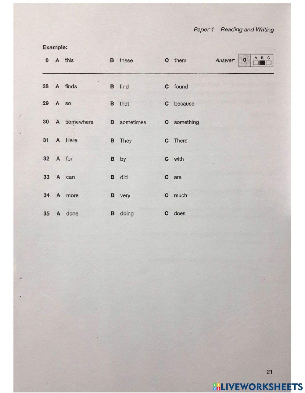 Ket 5 test 1 re… | Free Interactive Worksheets | 1728119