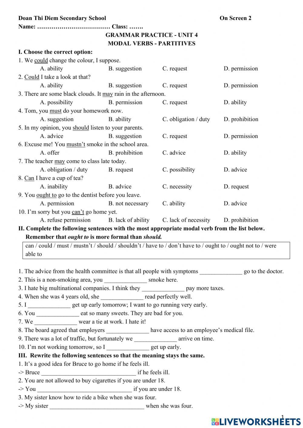 OS 2 - Grammar practice - Unit 4 online exercise for | Live Worksheets