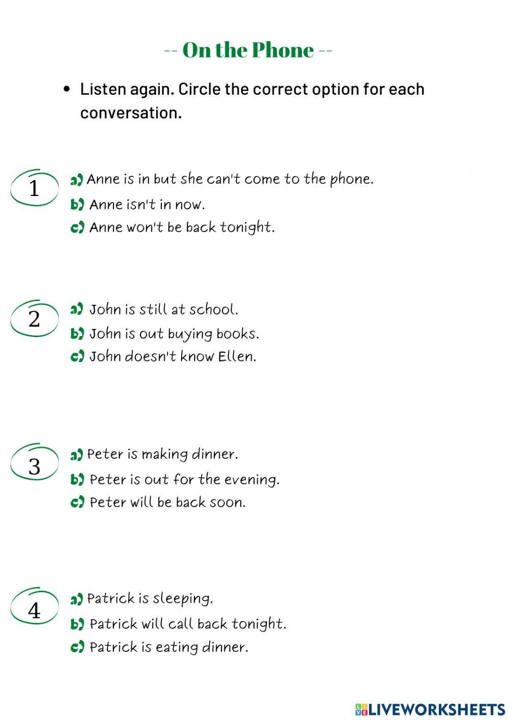 On the Phone free exercise | Live Worksheets