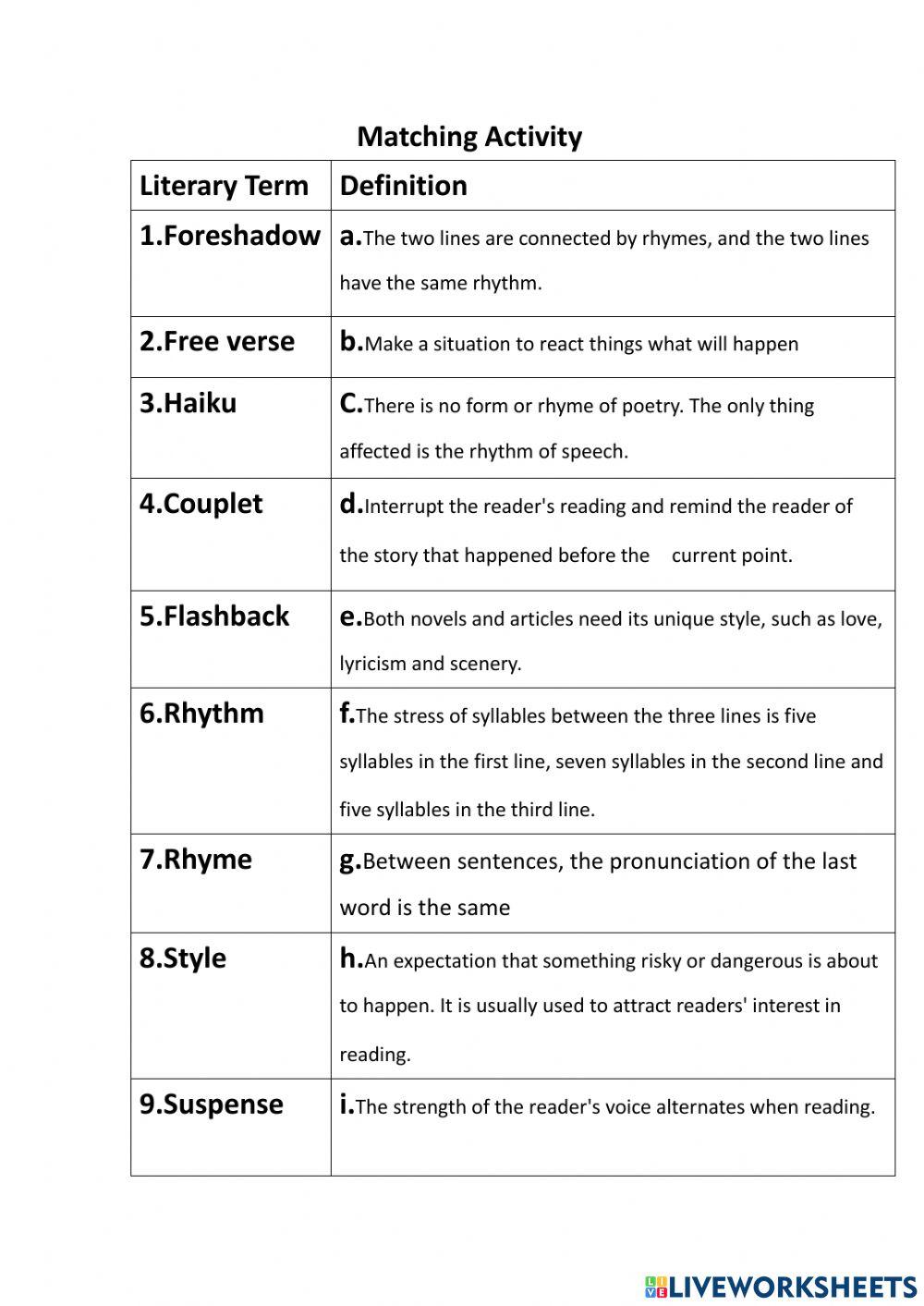 Literary Device 1729818 | MaryCui | LiveWorksheets