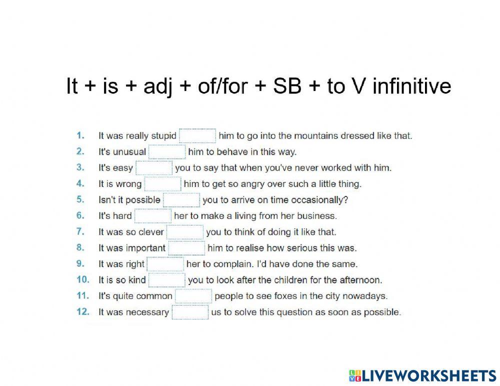 Adj to Infinitive worksheet | Live Worksheets