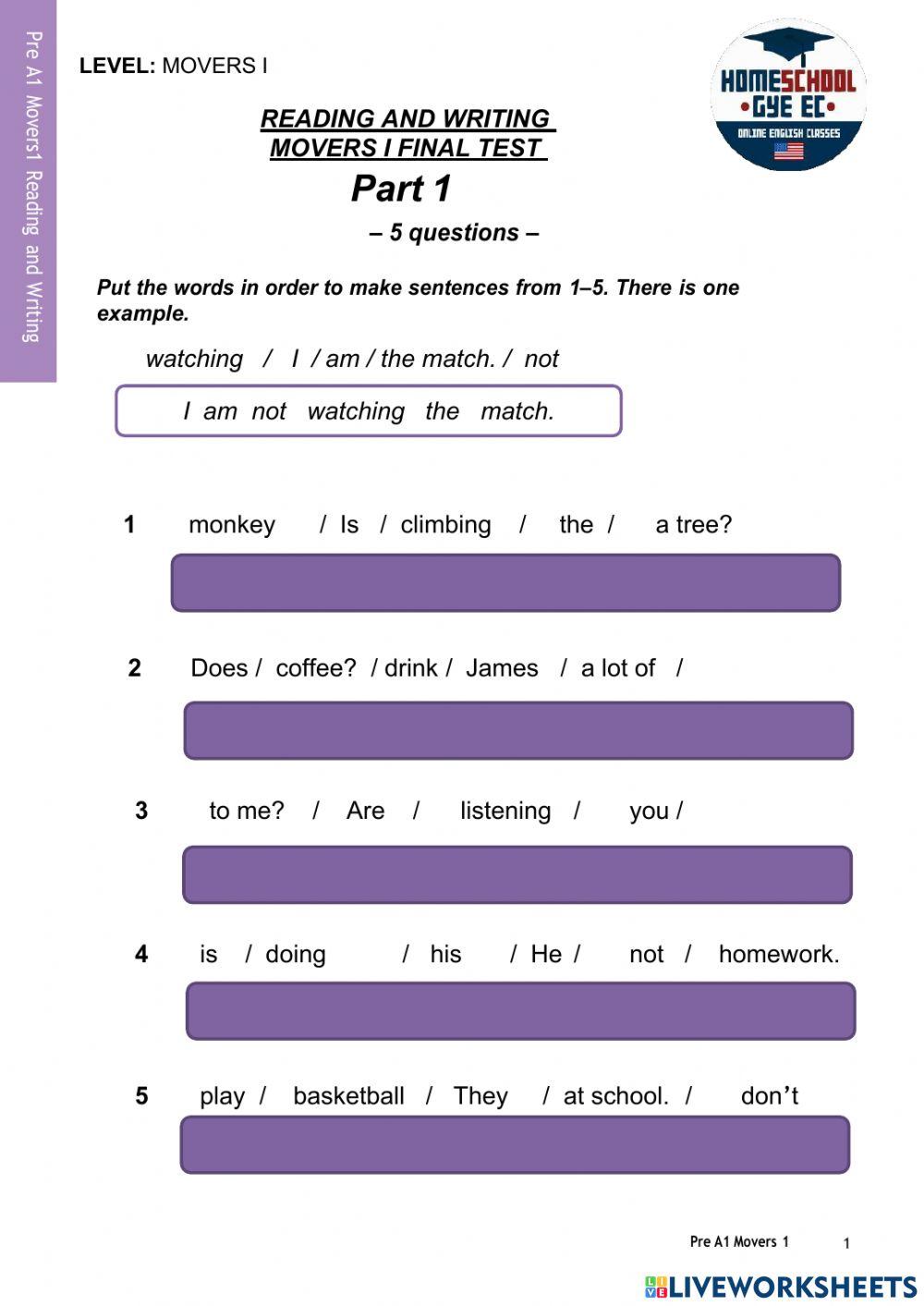 Movers 1 revisi… | Free Interactive Worksheets | 6798154