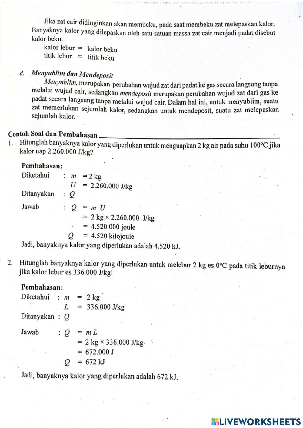 Fisika bab 4 kalor worksheet | Live Worksheets