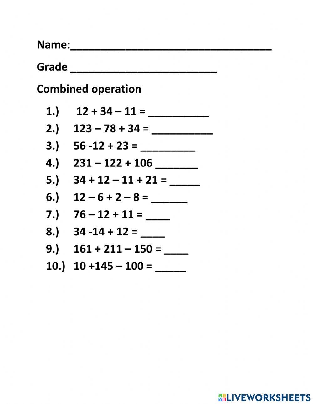 1729391 Combined Operation Addition And Subtraction 1729391 Combined Operation Addition And Subtraction