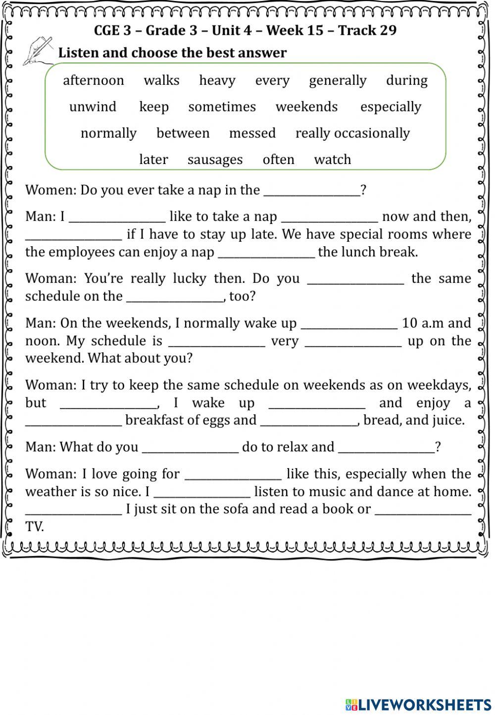 Grade 3 - Unit 4 - Week 15 - REP Homework worksheet | Live Worksheets