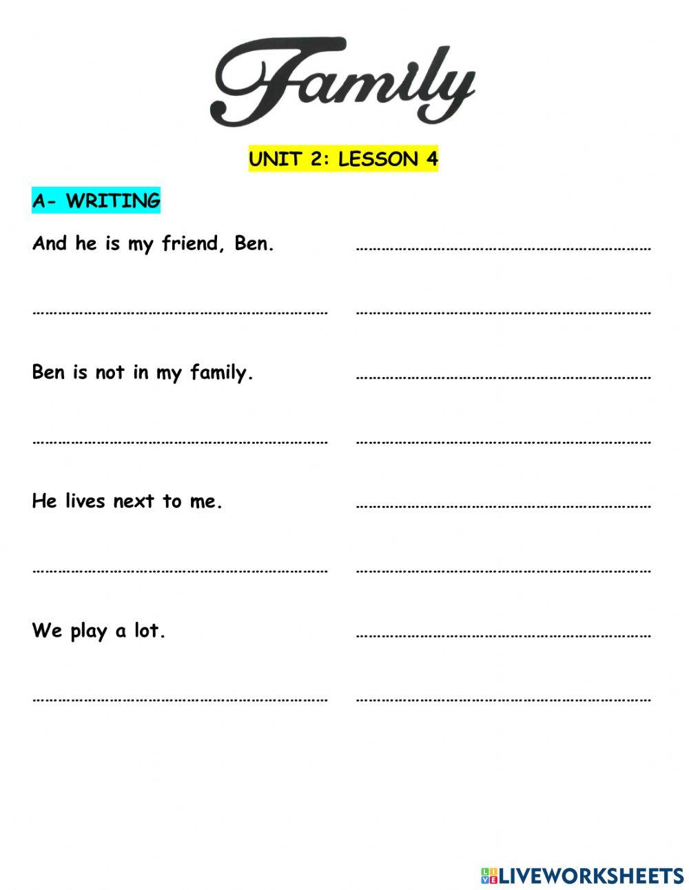 Hang Out Starter Unit 2 Family Lesson 4 worksheet | Live Worksheets