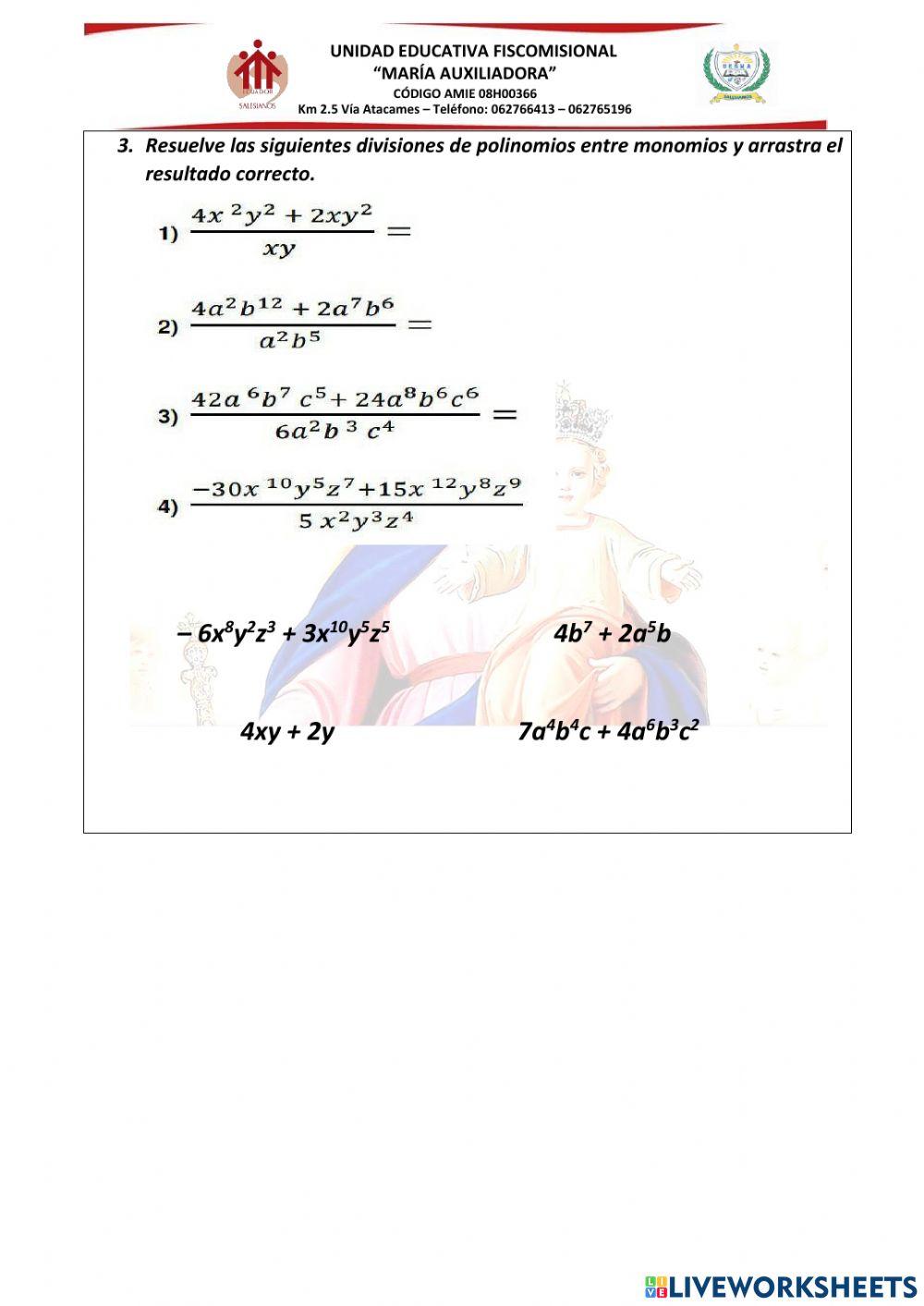 OPERACIONES CON EXPRESIONES ALGEBRAICAS online exercise for | Live ...