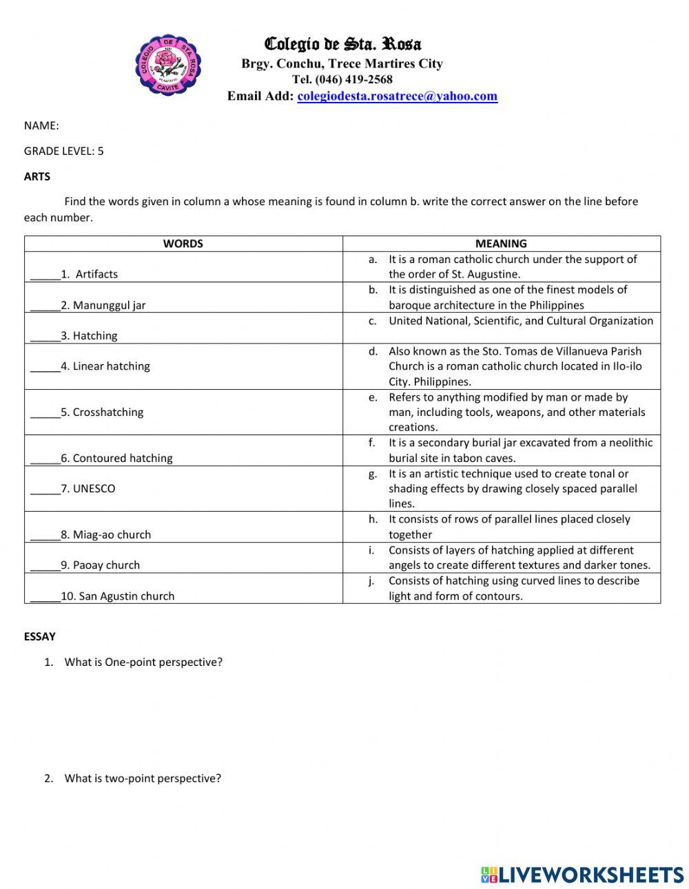 Arts 5 worksheet | Live Worksheets