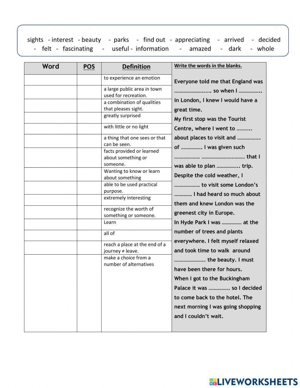 Vocabulary online exercise for Pre-intermediate | Live Worksheets