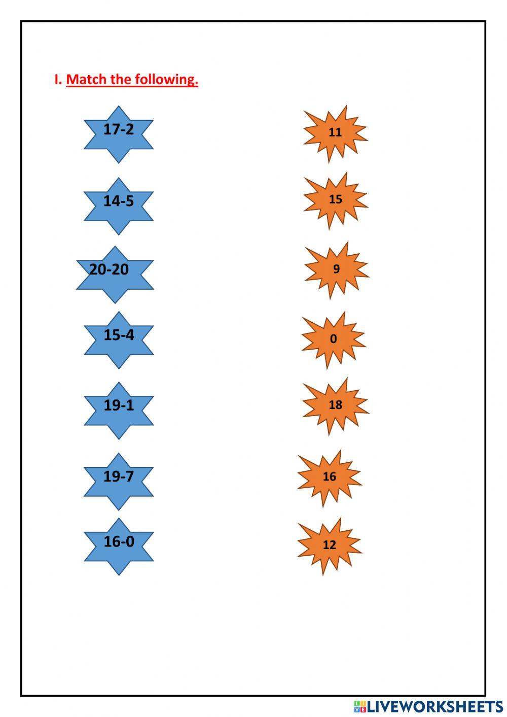 Cl 1 Math Worksheet 13-12-21 online exercise for | Live Worksheets