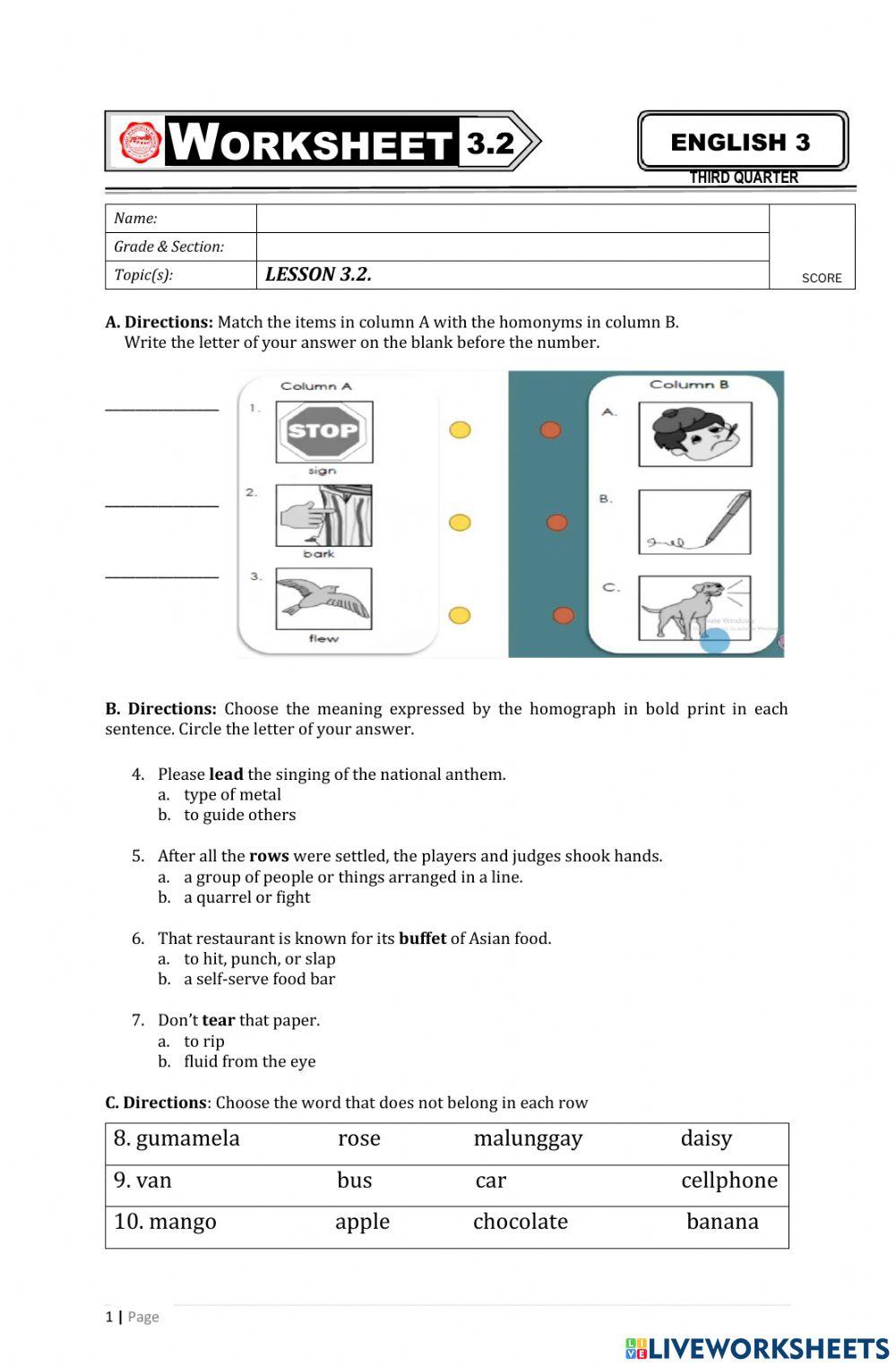 ENG.3-Worksheet 3.2. worksheet | Live Worksheets