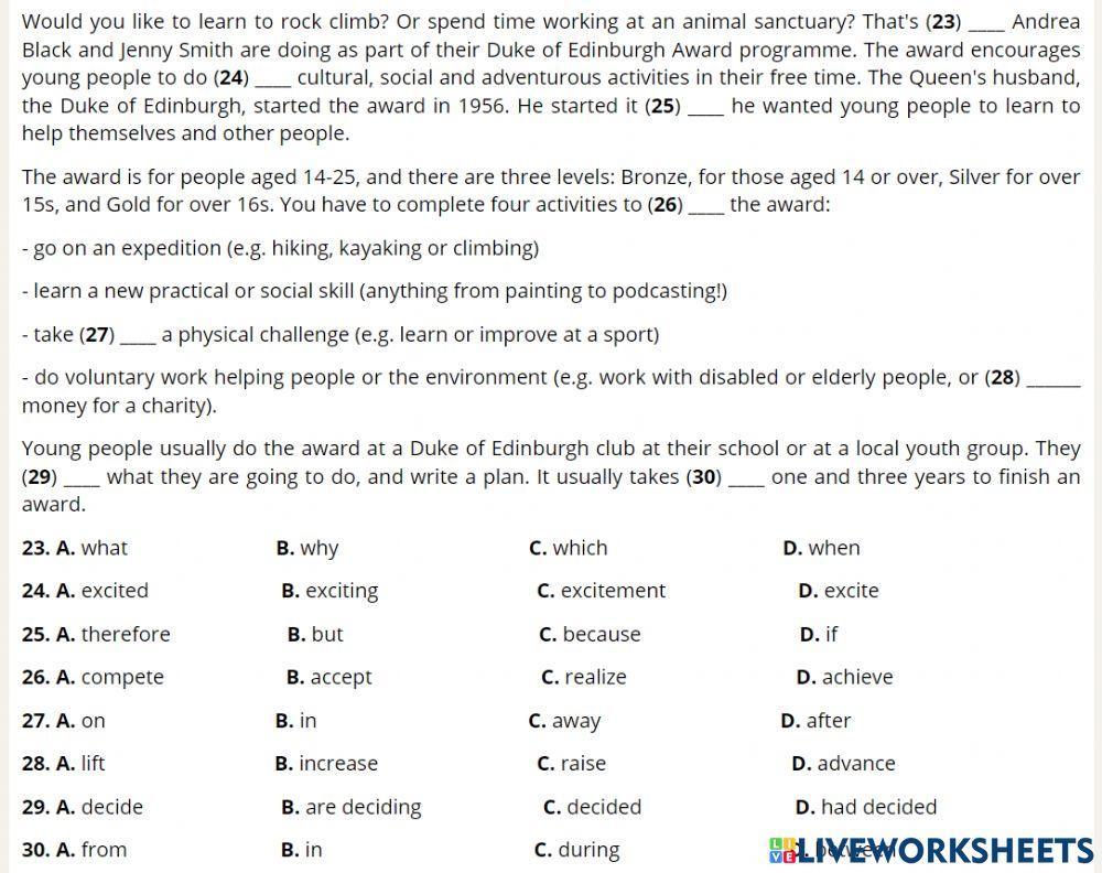 Reading online exercise for b2 | Live Worksheets