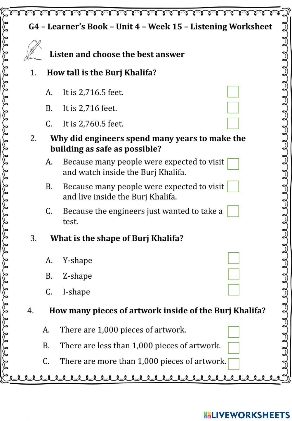 Grade 4 - Unit 4 - Week 15 - REP homework worksheet | Live Worksheets