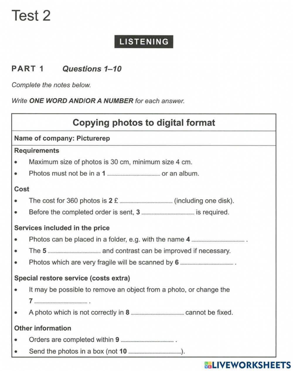 Cam 16- TEST 2- SECTION 1 worksheet | Live Worksheets