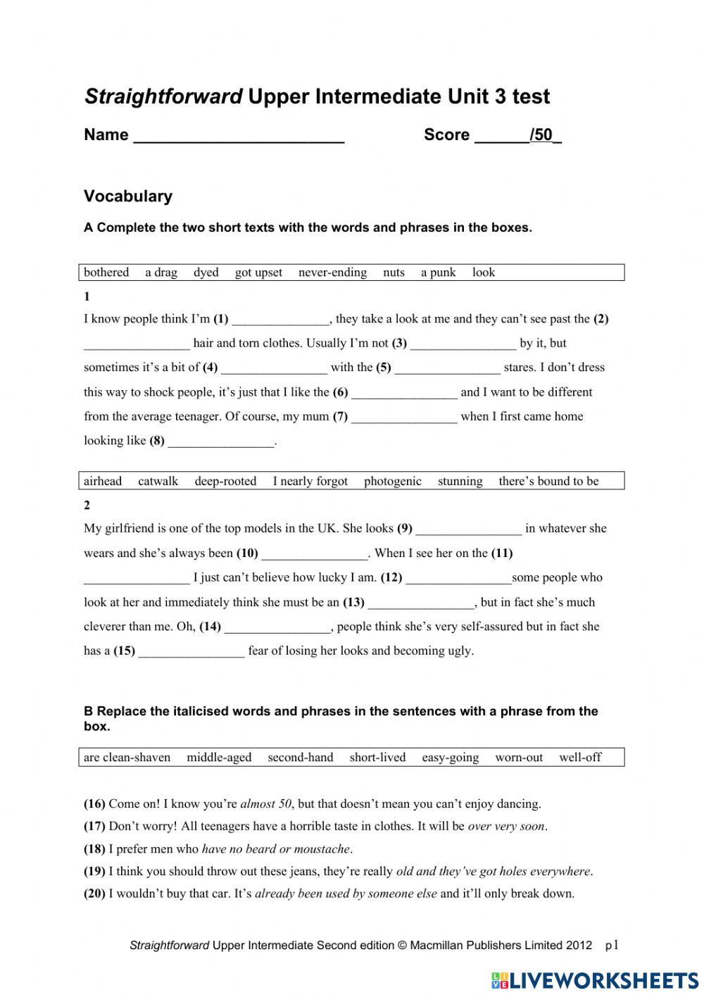 Revision Unit 3 Straightforward Upper-intermediate online exercise for | Live Worksheets