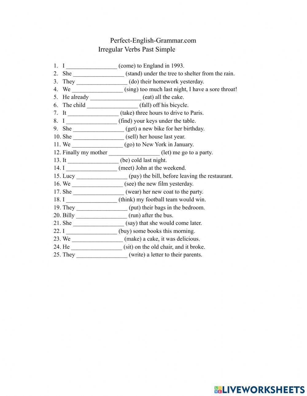 Perfect-English-Grammar.com Irregular Verbs Past Simple