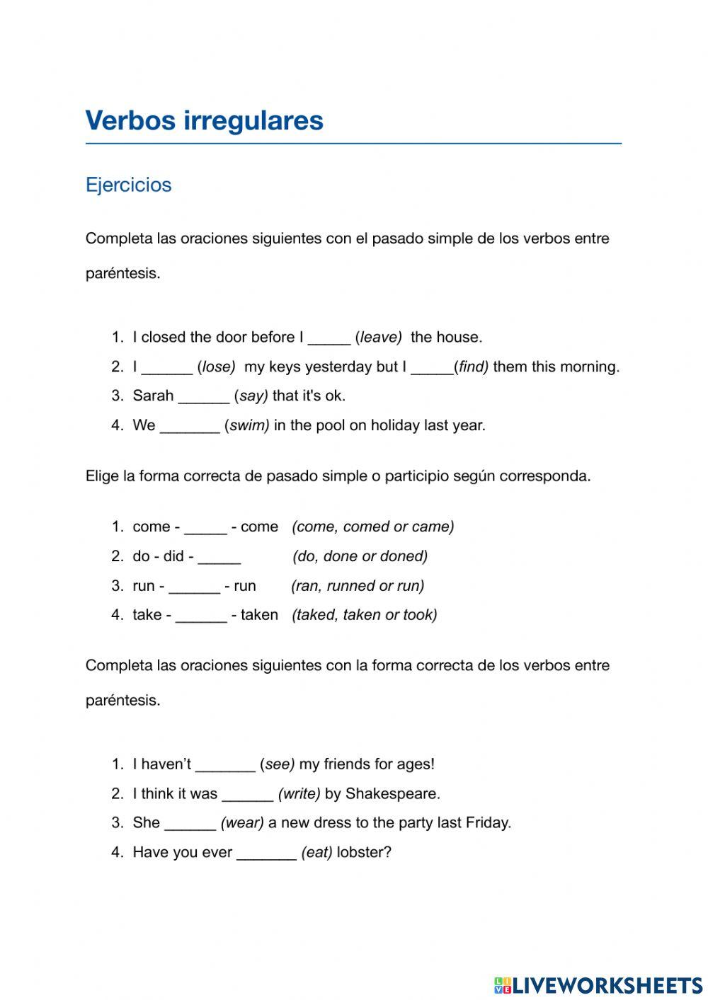Irregular Verbs online exercise for Preparatoria | Live Worksheets