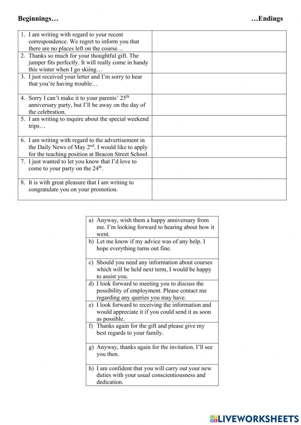 Formal Letters | Free Interactive Worksheets | 1731243