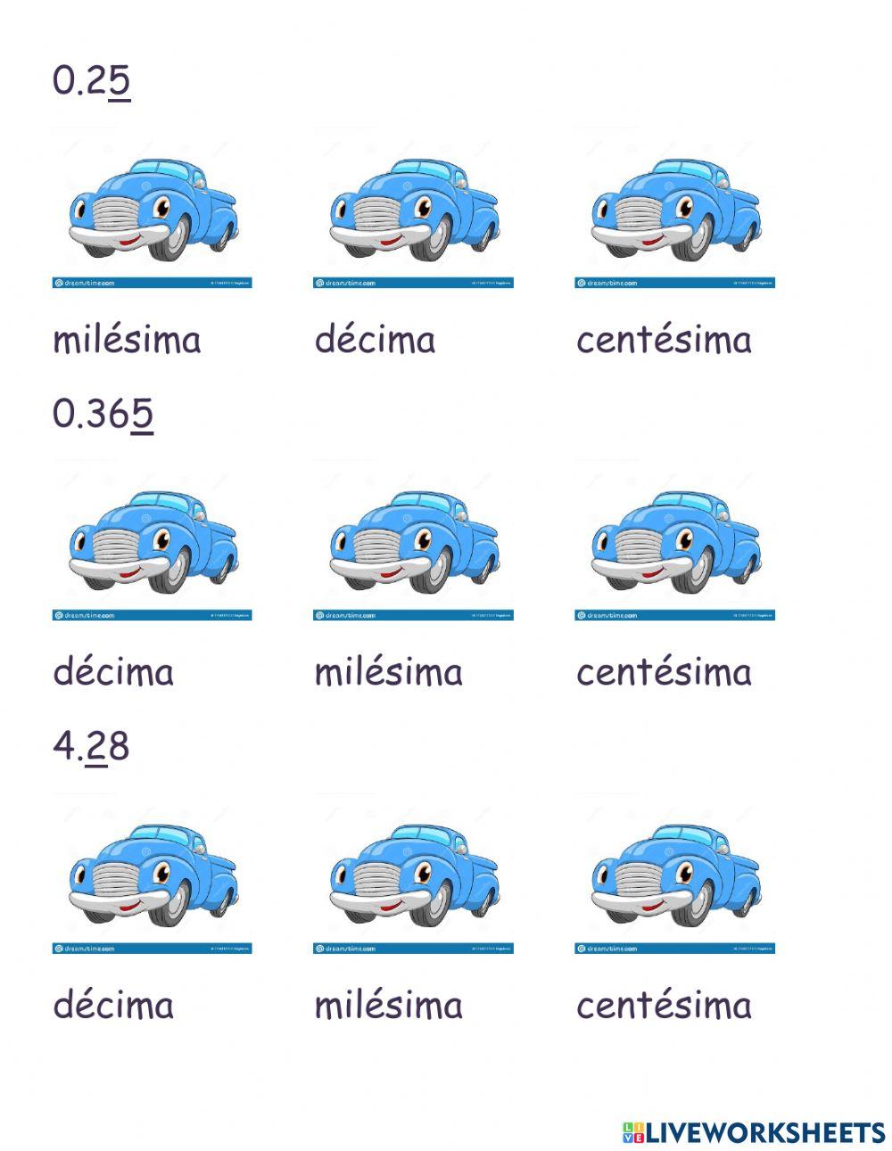 Reconocer lugar decimal interactive worksheet | Live Worksheets