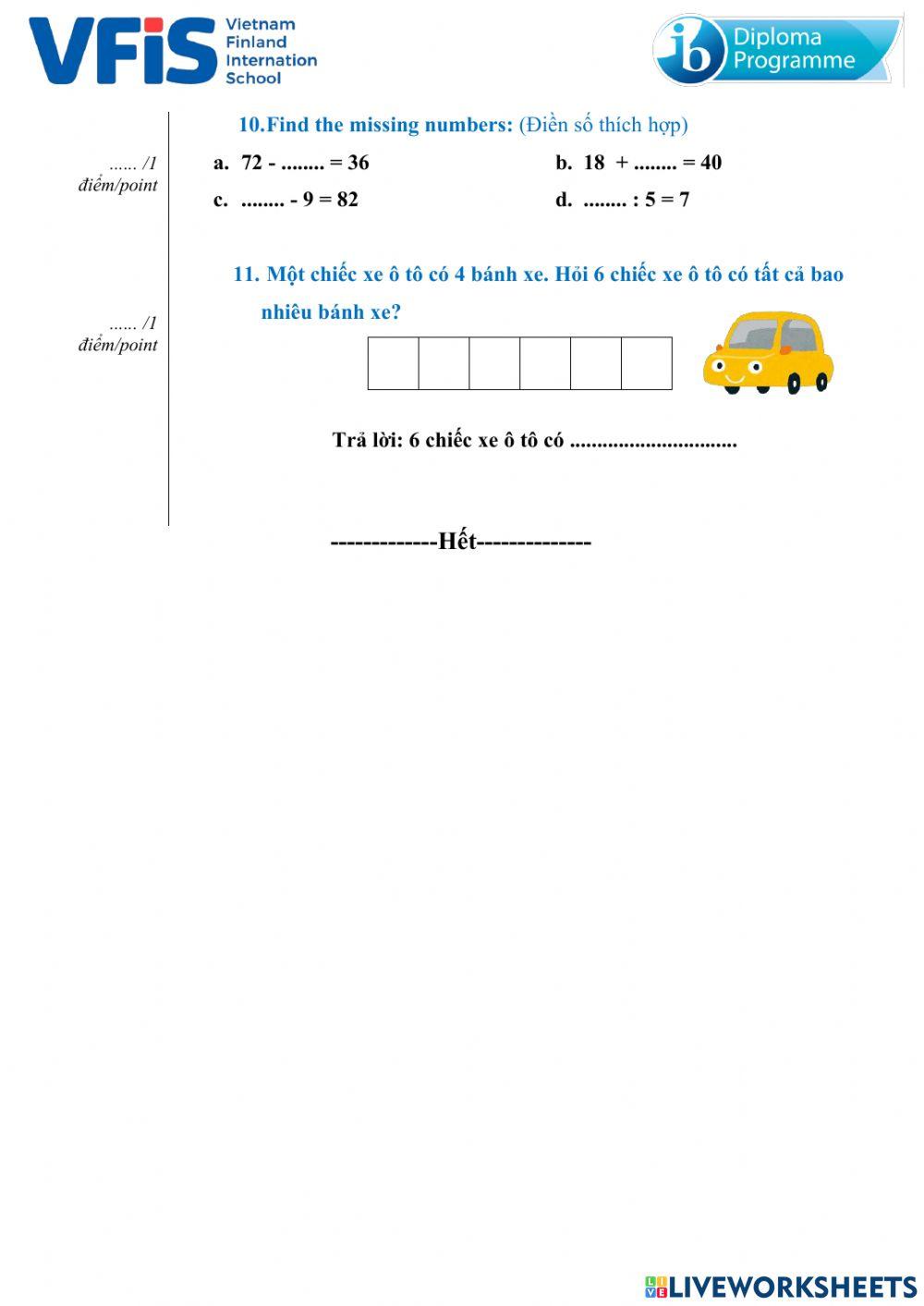Math Test Term 1 worksheet | Live Worksheets
