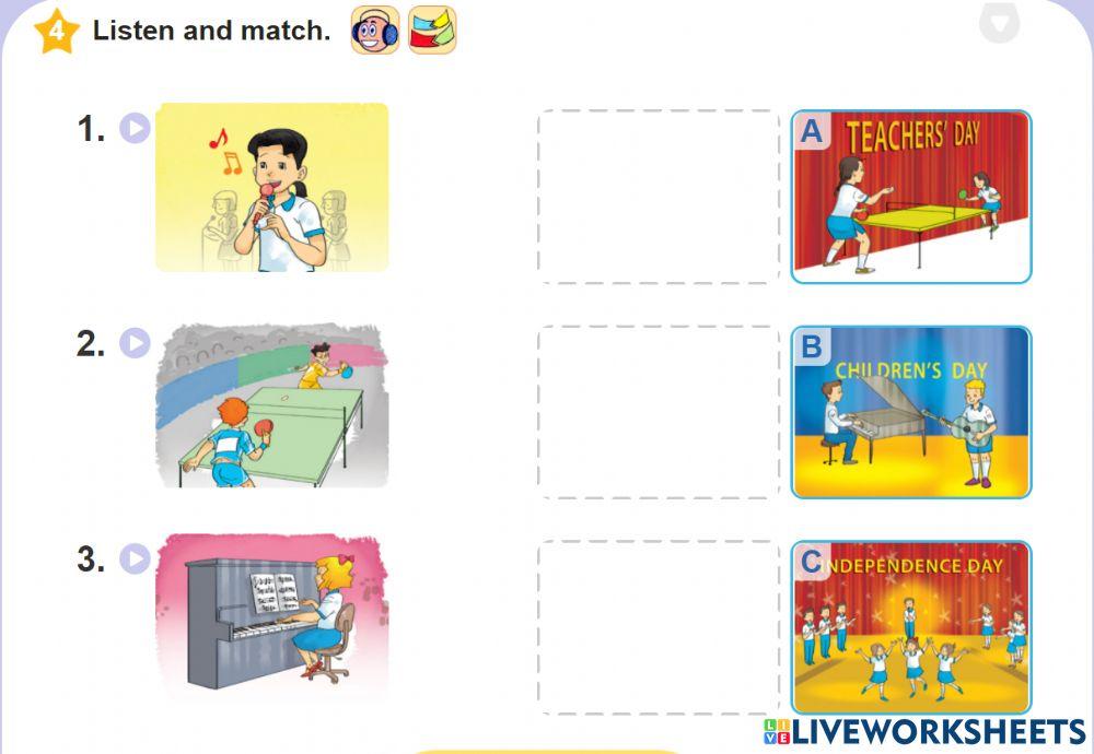 Listen and match Unit 10 grade 5 online exercise for | Live Worksheets