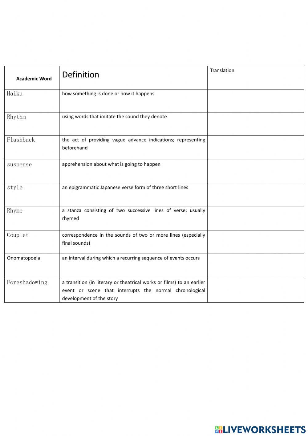 Literary device interactive exercise for 11 | Live Worksheets
