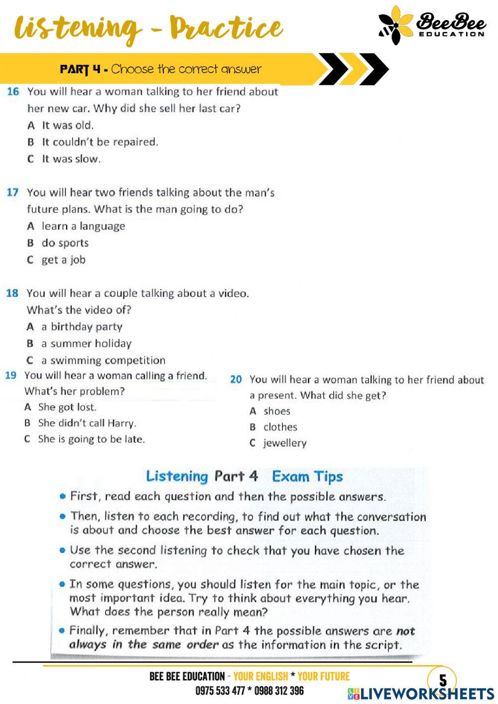 Ket Listening Practice 01 Online Exercise For Live Worksheets