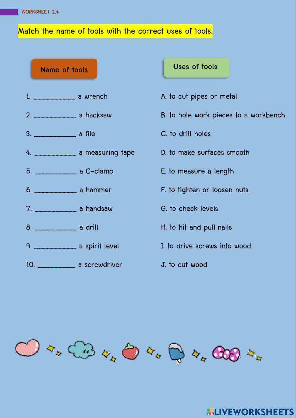 uses of tools online exercise for | Live Worksheets