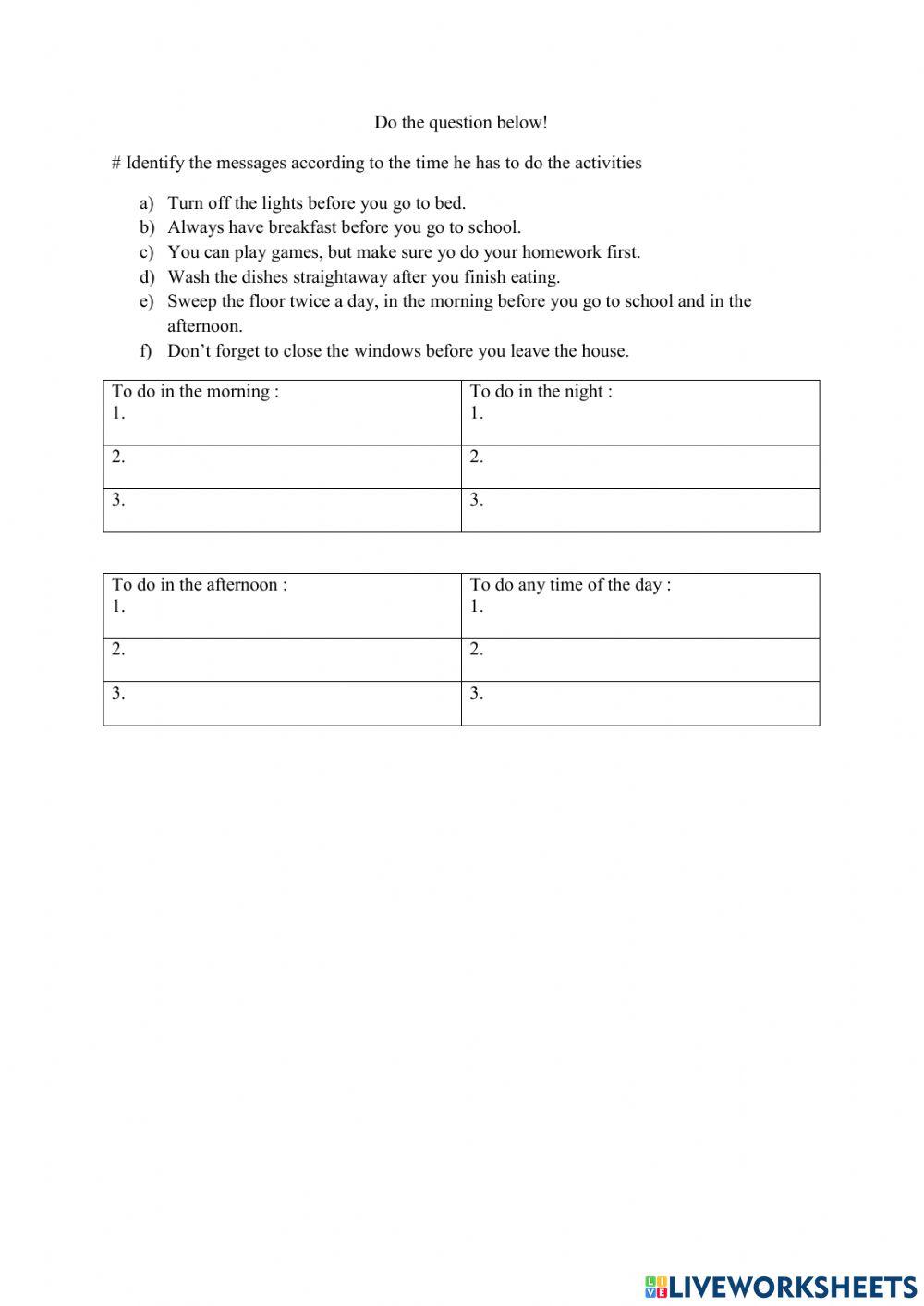 Do the activities worksheet | Live Worksheets
