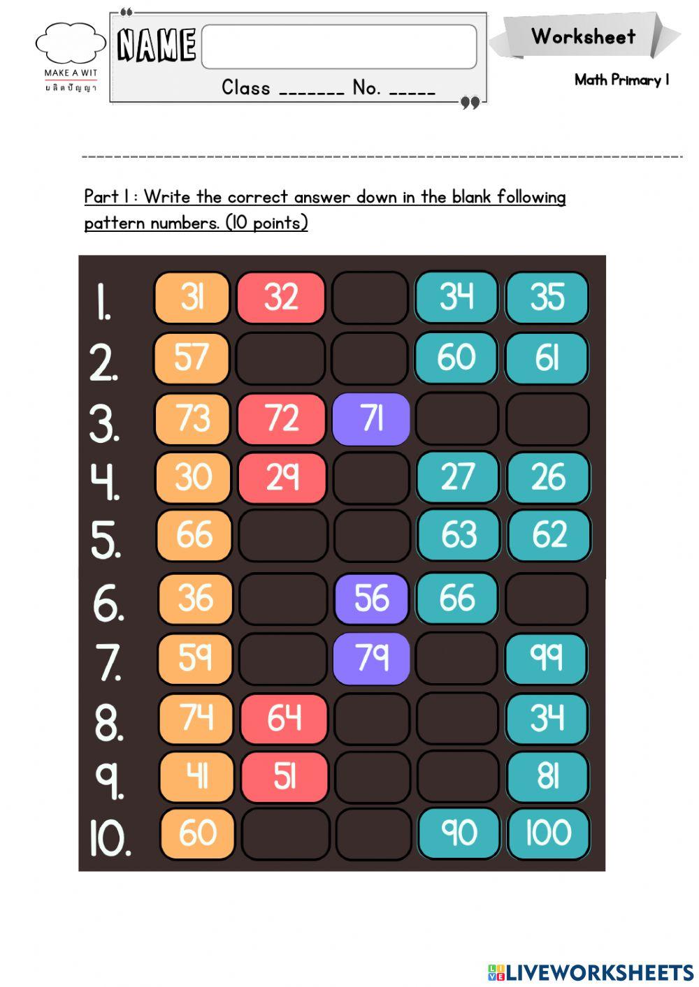 Math Pattern number P.1 online exercise for | Live Worksheets