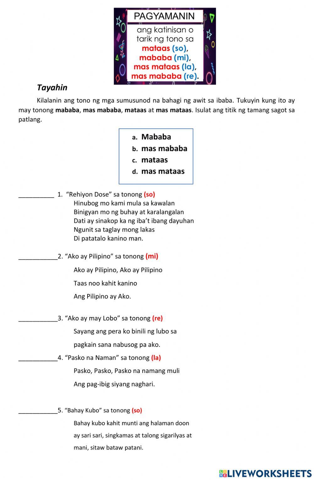 Musika-modyul5-q2 worksheet | Live Worksheets