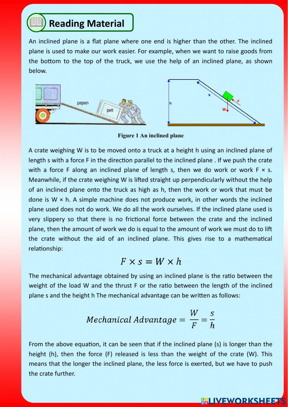 Student Worksheet Inclined Plane worksheet | Live Worksheets