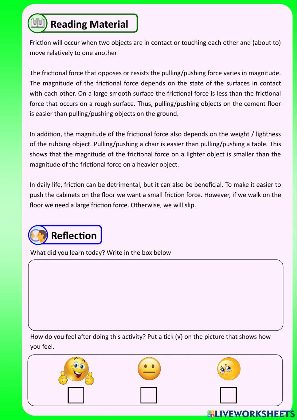 Student Worksheet Friction worksheet | Live Worksheets