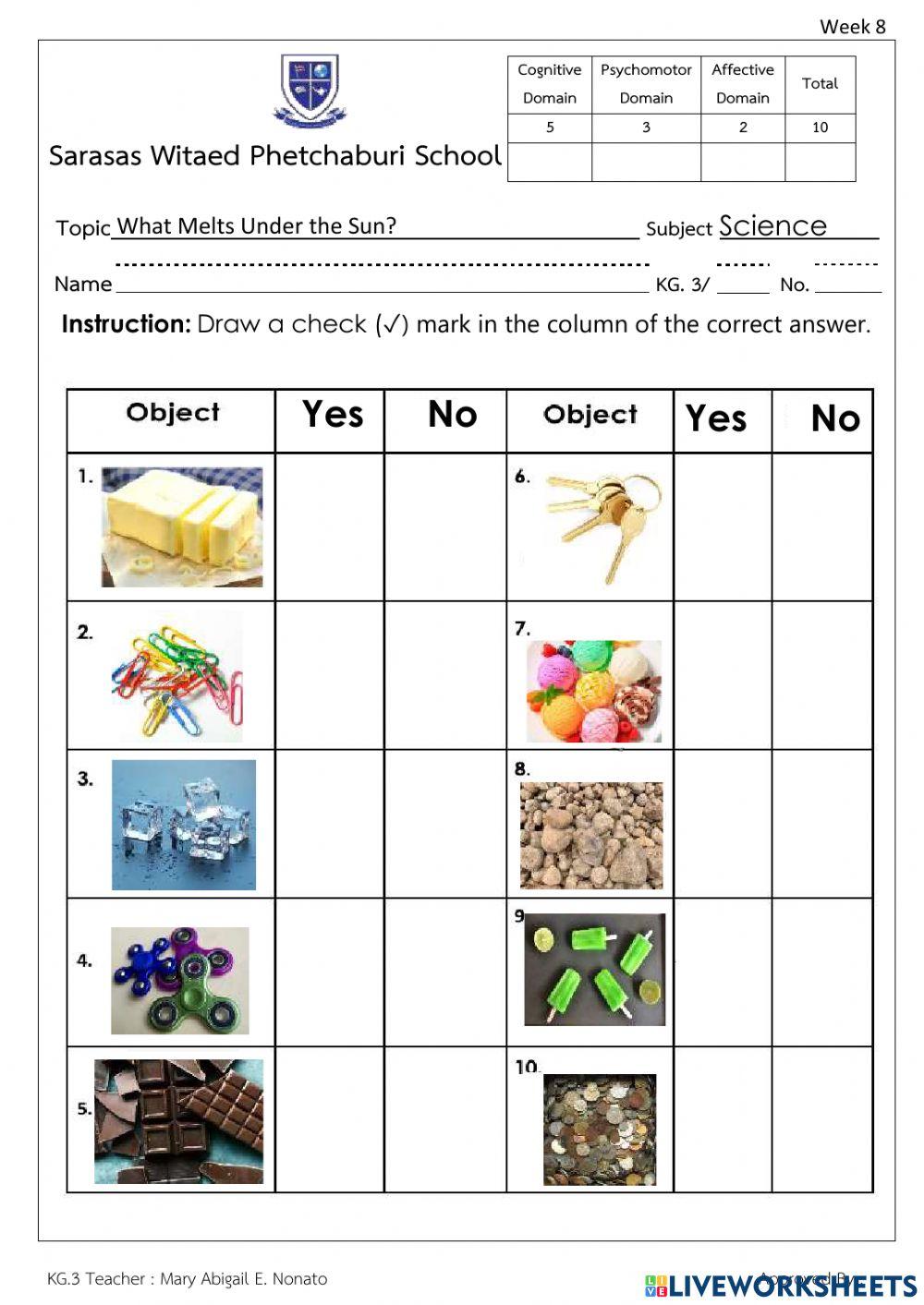 sCIENCE WEEK 8 MELTING online exercise for | Live Worksheets
