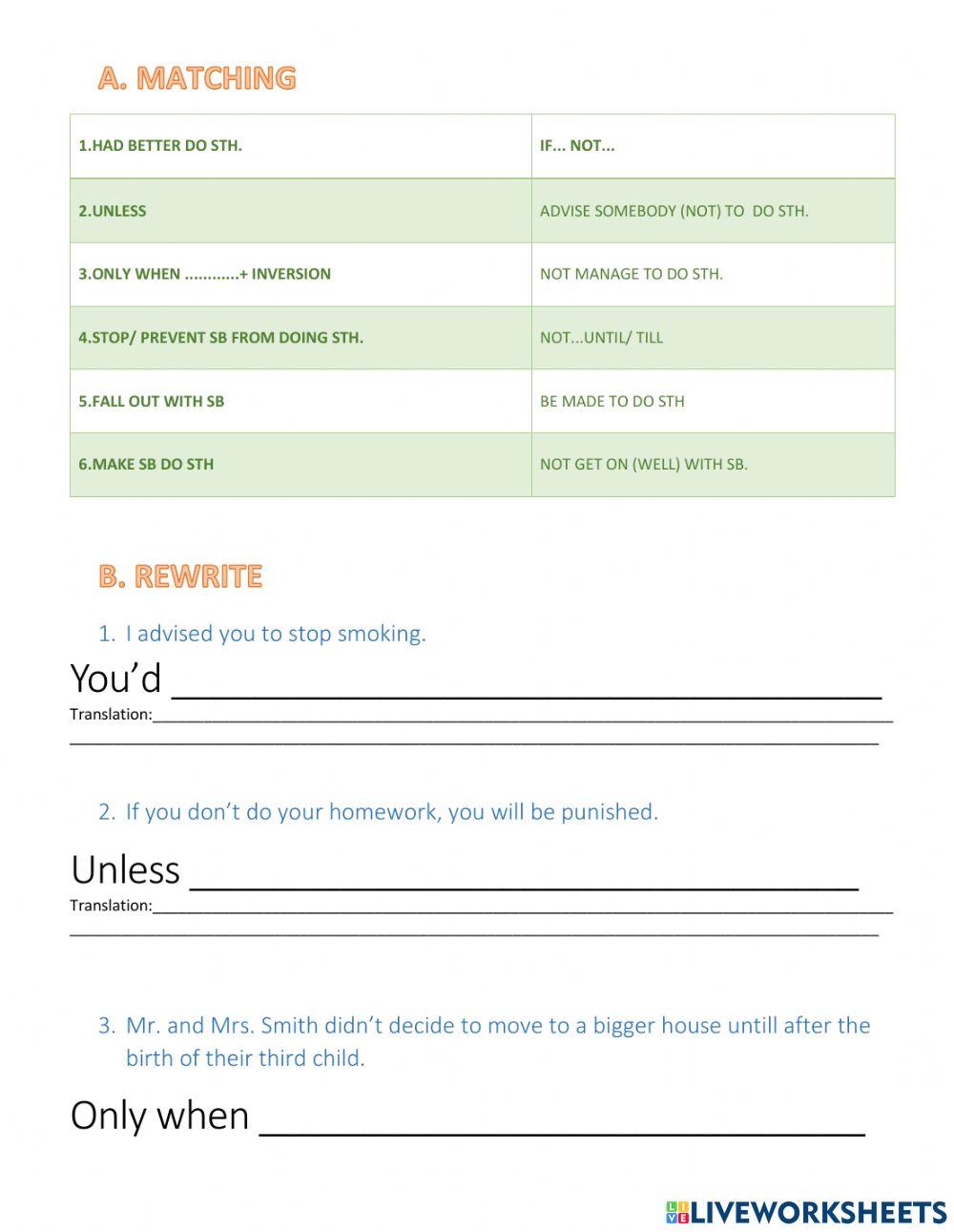 Sentence transformation 1 exercise | Live Worksheets
