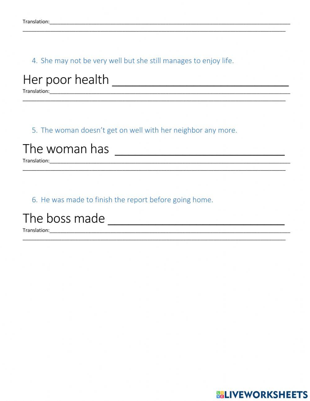 Sentence transformation 1 exercise | Live Worksheets