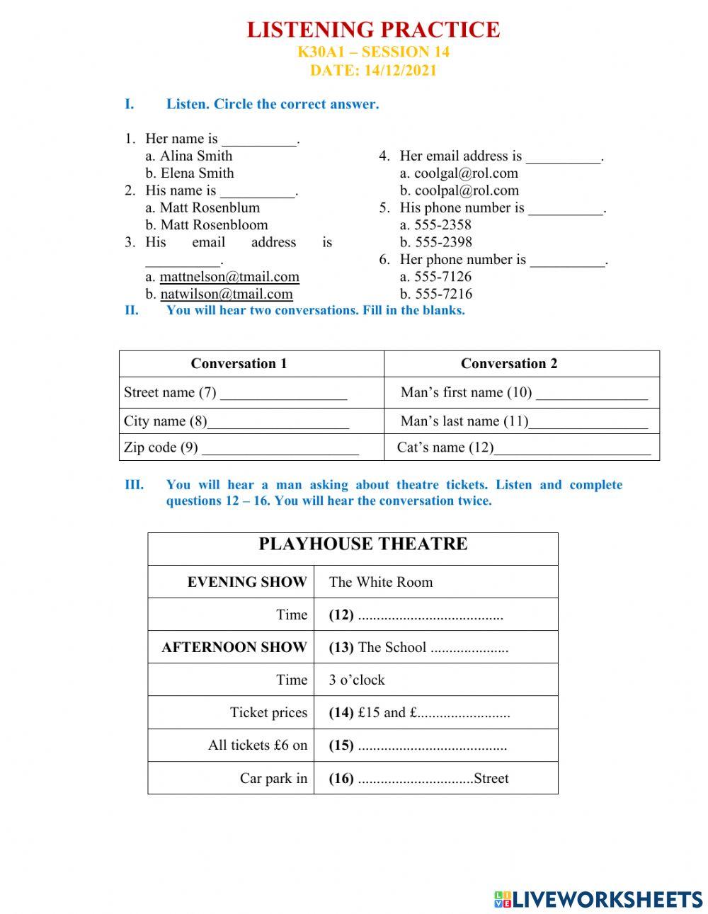LIS-PRACTICE online exercise for | Live Worksheets