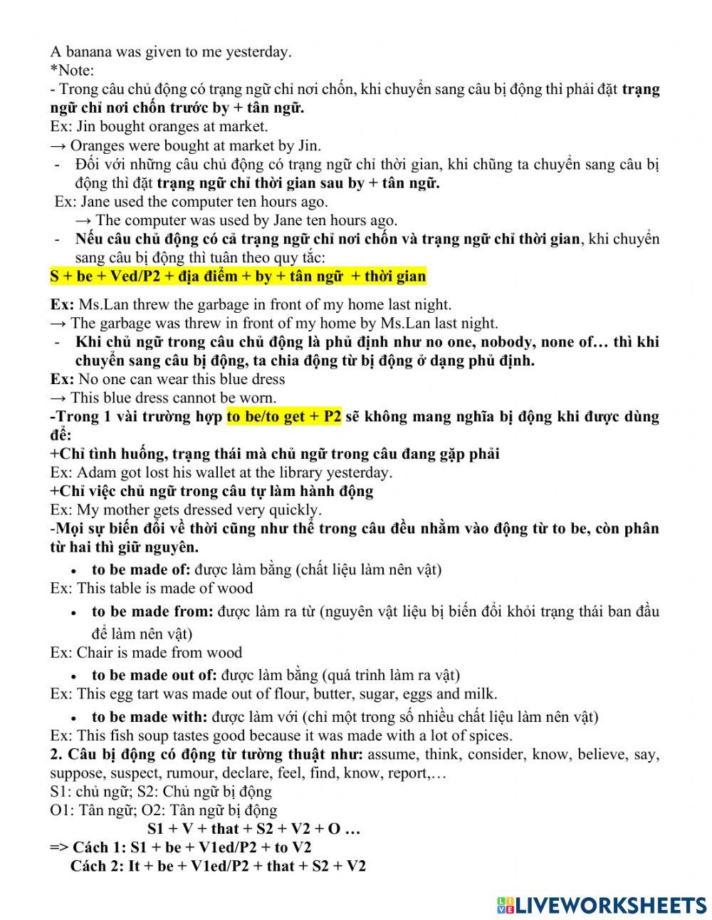 Ôn tập câu bị đ… | Free Interactive Worksheets | 1732951