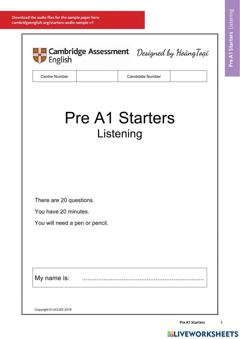 Cambridge YLE Starters - Listening Sample Test 1 2664103