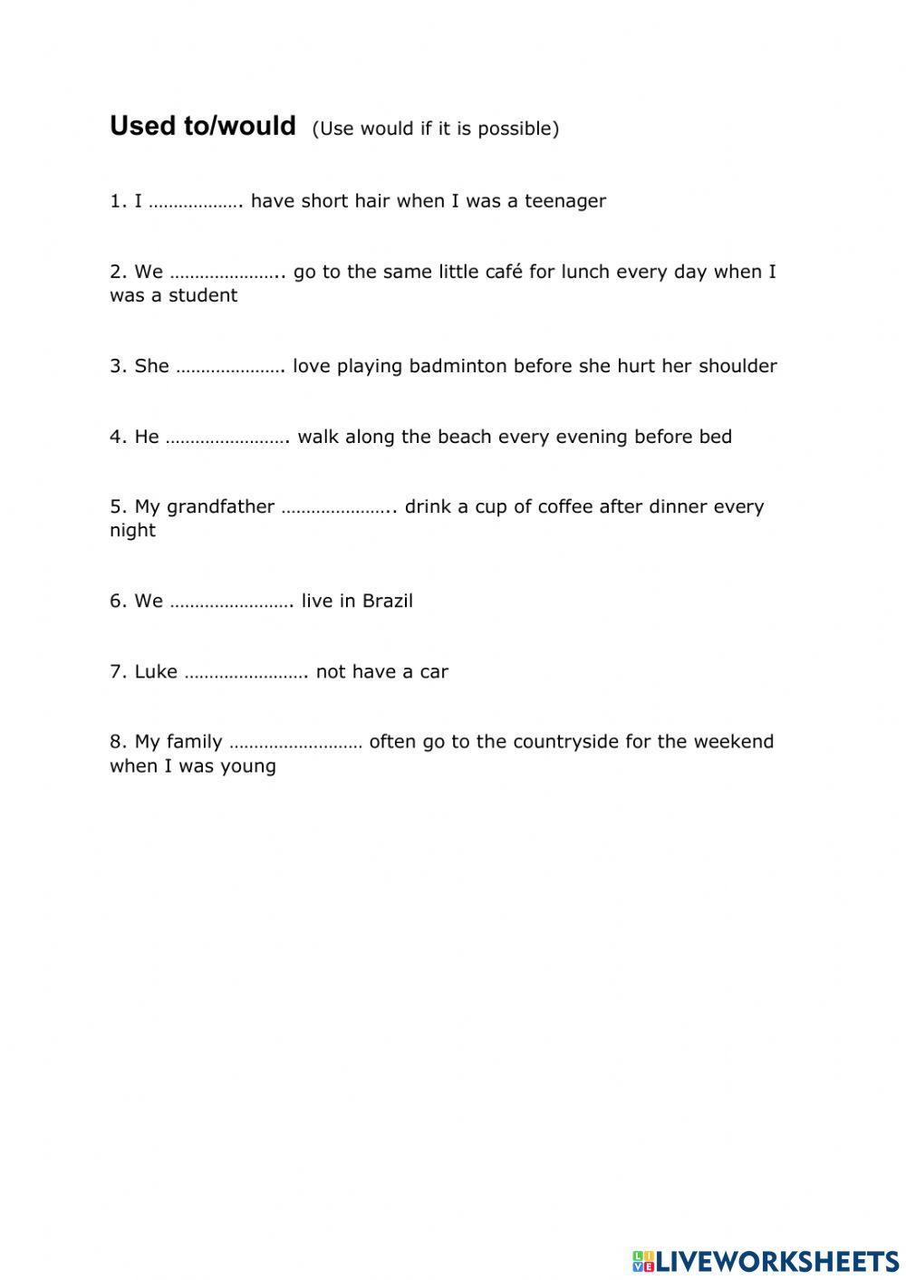 Usedto-would worksheet | Live Worksheets
