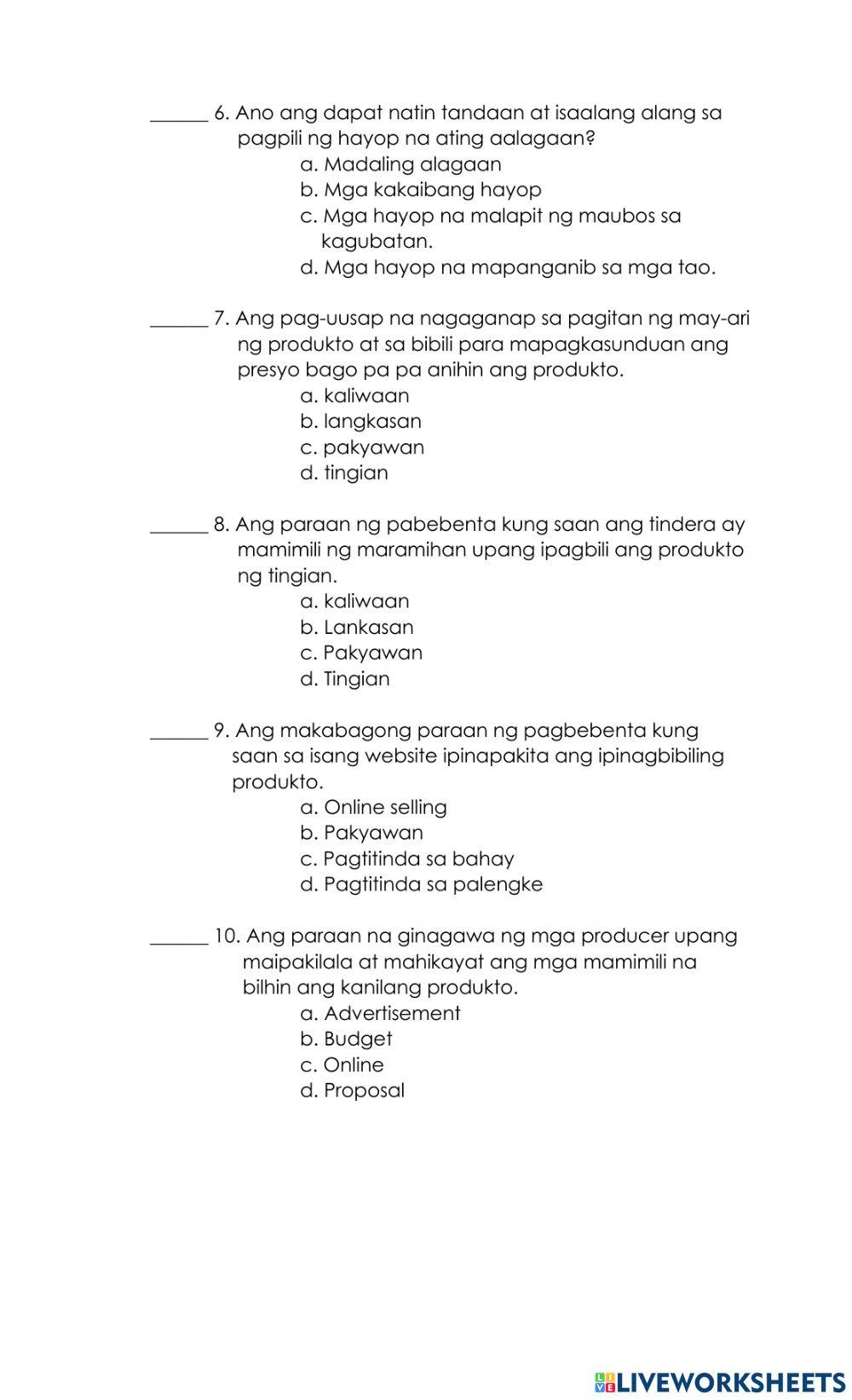 2nd Quarterly Exam in HELE 5 1453 | Rochelle Francisco