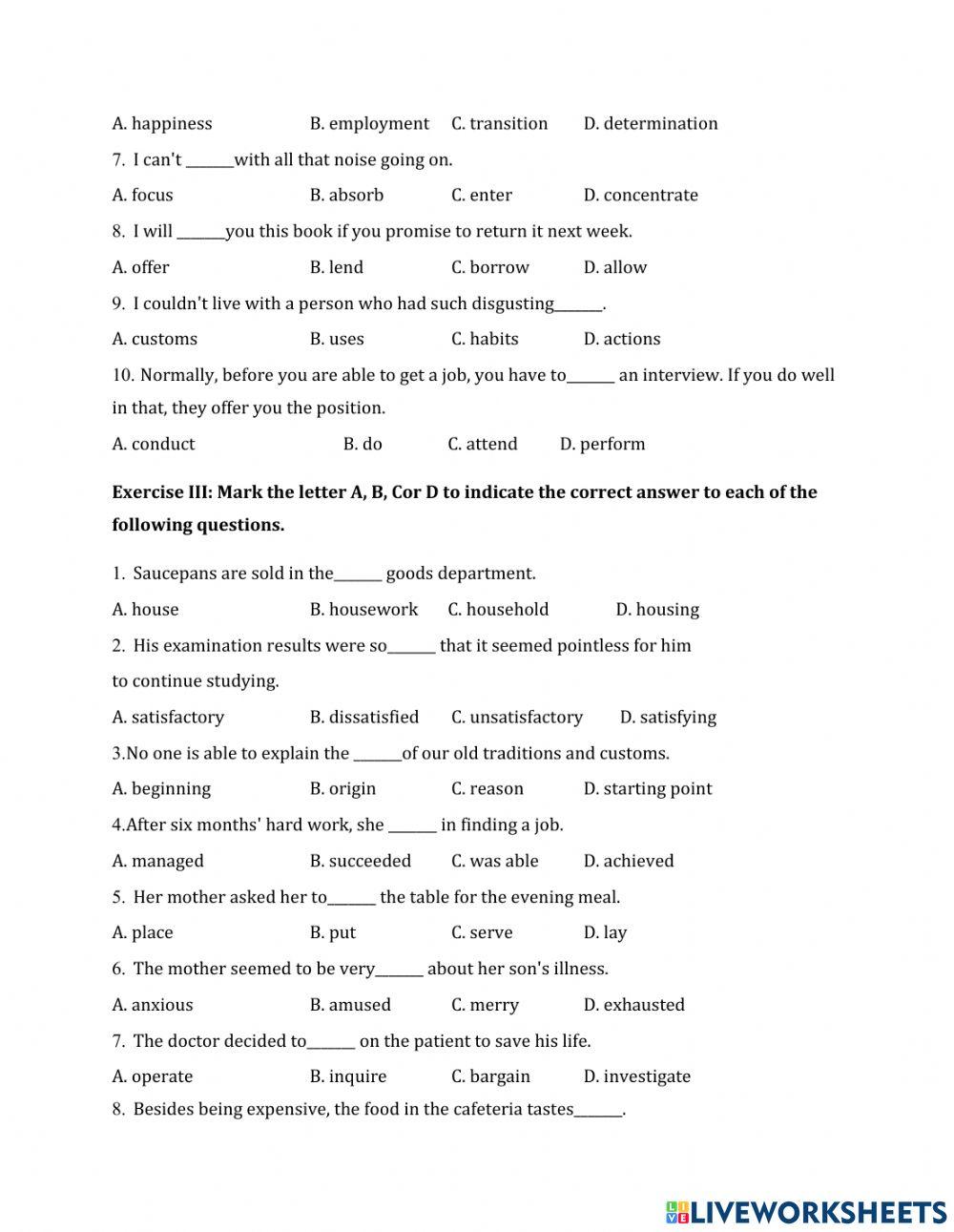 GR9.Revision (1st term). Part 3. worksheet | Live Worksheets