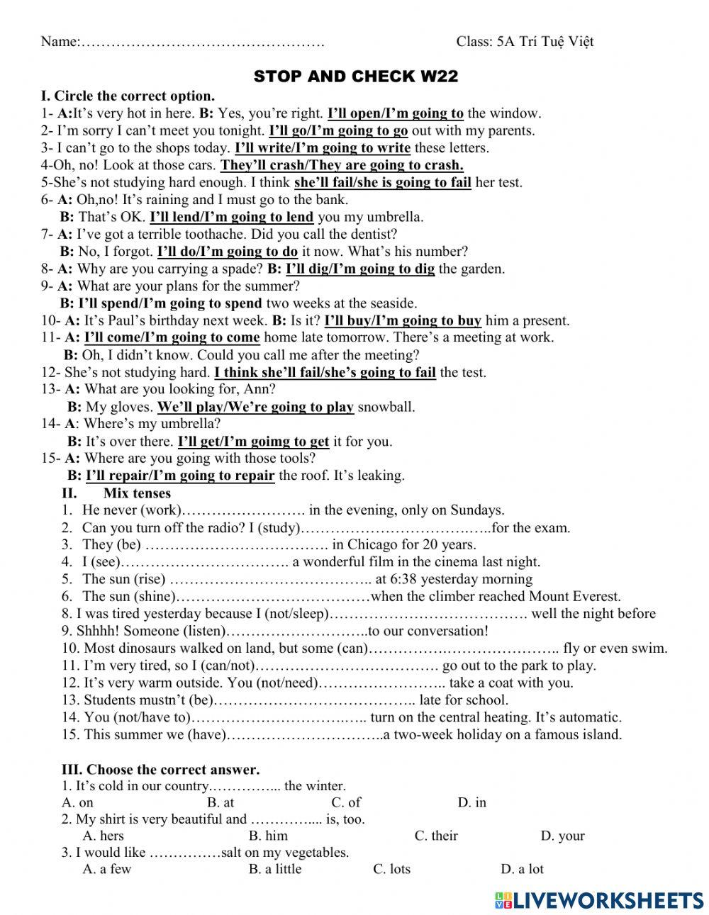 Grade 5- Mini test W22 online exercise for | Live Worksheets