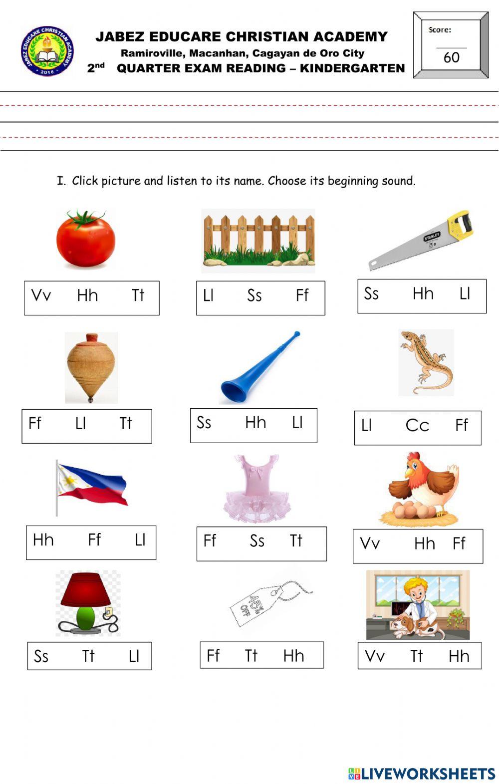 K1 - 2nd Quarter Reading online exercise for | Live Worksheets