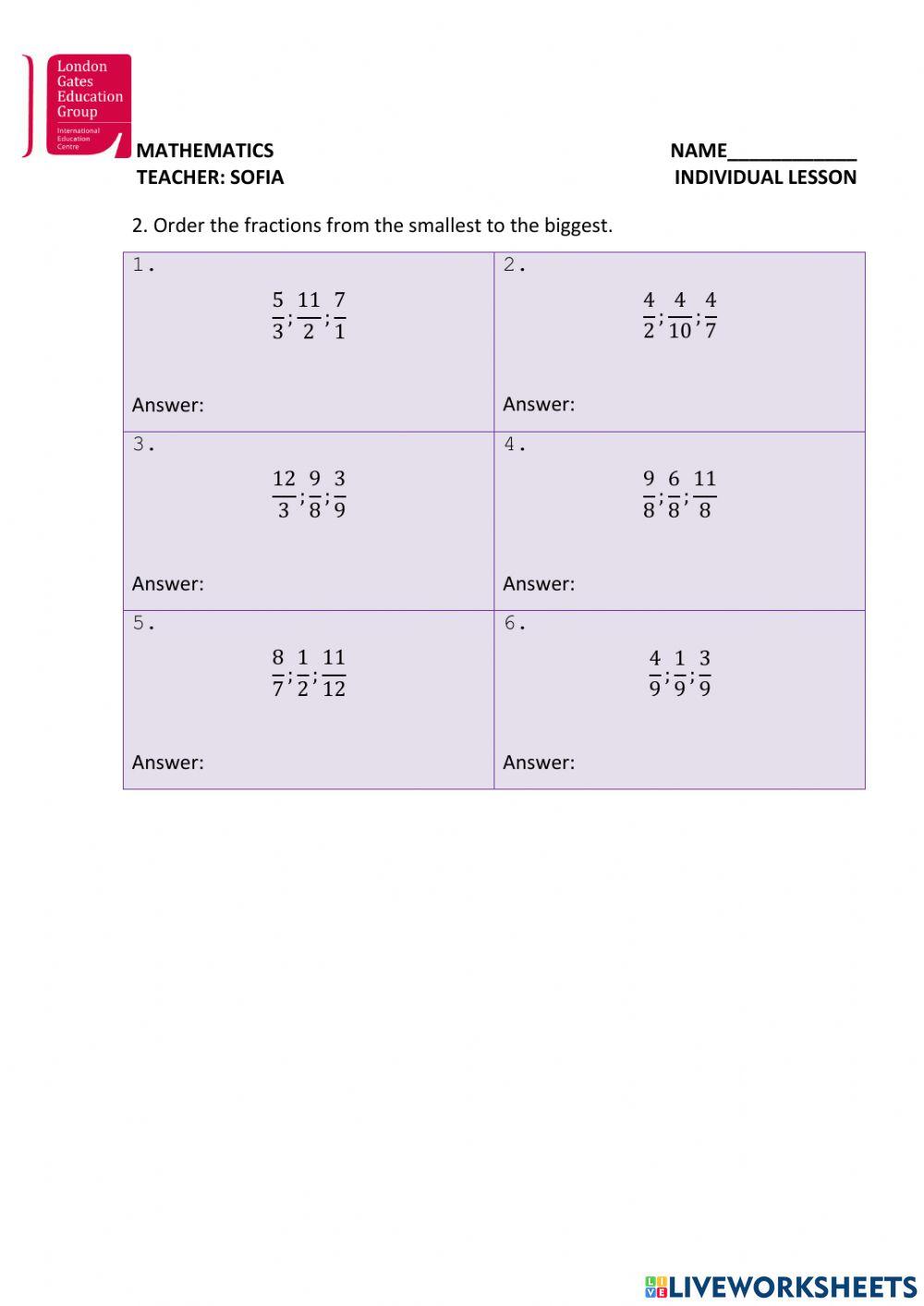 Fractions online exercise for 7 | Live Worksheets