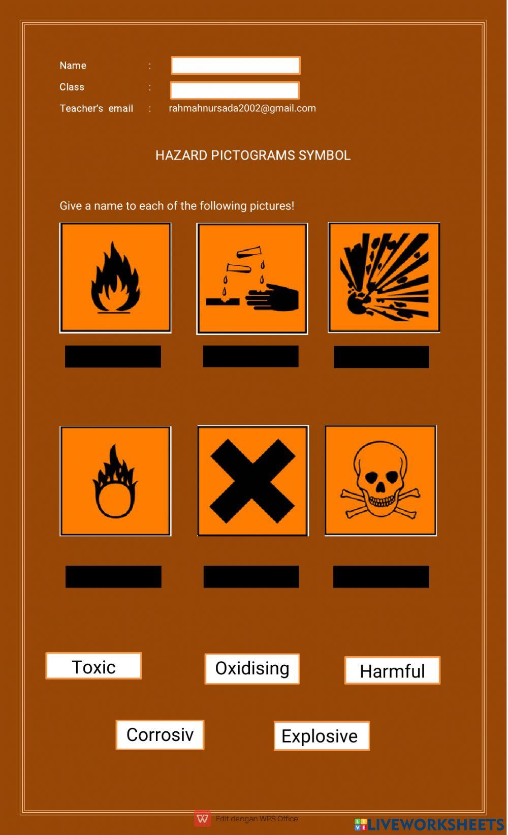Hazard pictogram symbol worksheet | Live Worksheets